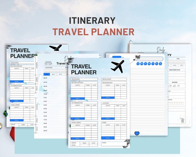 TRAVEL ITINERARY Planner Printable | Digital Trip Organizer | Vacation ...