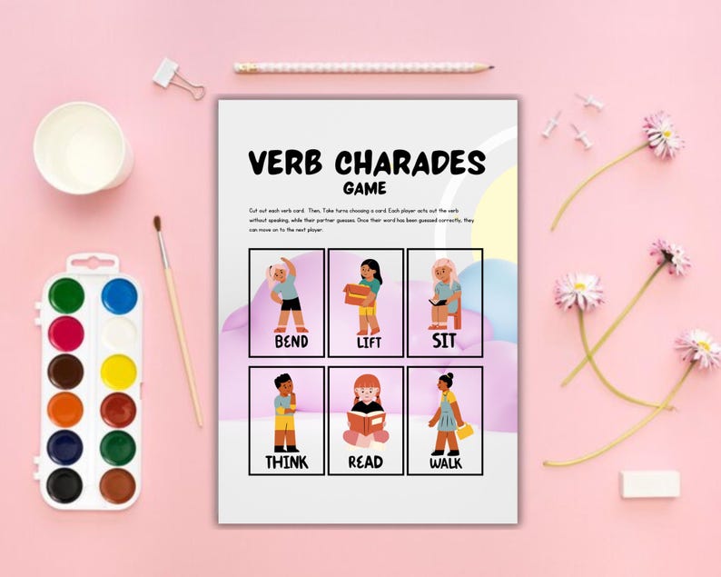 COLORFUL VERB Charades Game for Kids | Fun Educational Action Word ...