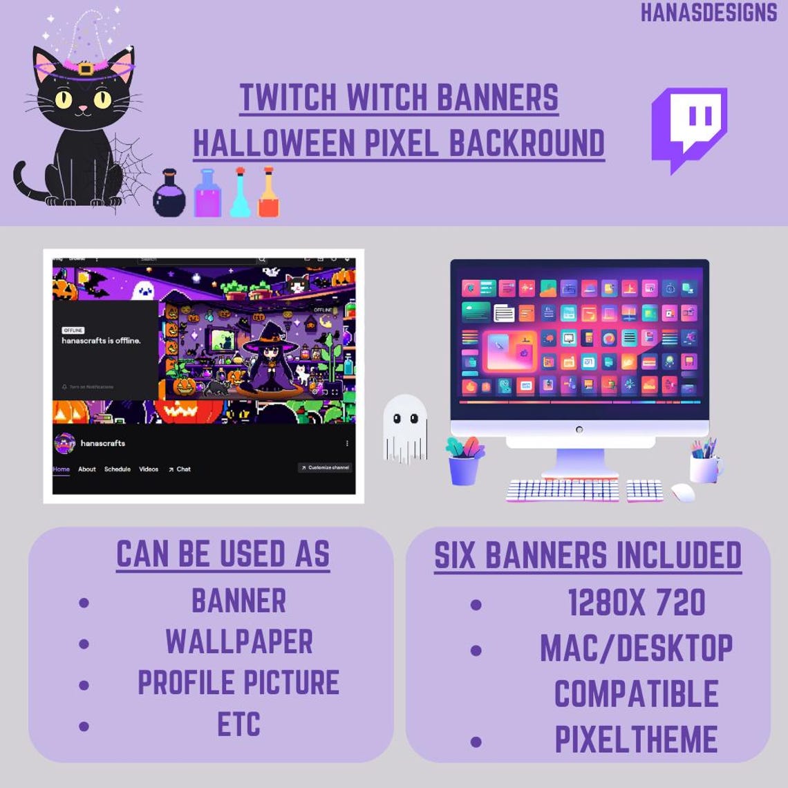 Twitch Banner, Witch Pixels, Halloween,pixeltheme,banners,wallpaper,free Use to Customize ...