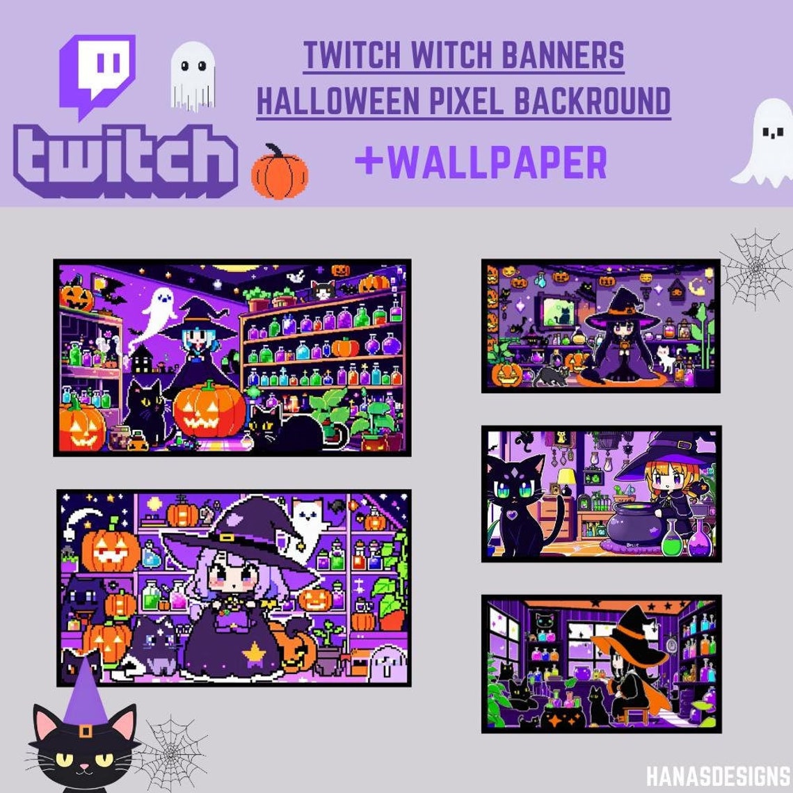 Twitch Banner, Witch Pixels, Halloween,pixeltheme,banners,wallpaper,free Use to Customize ...