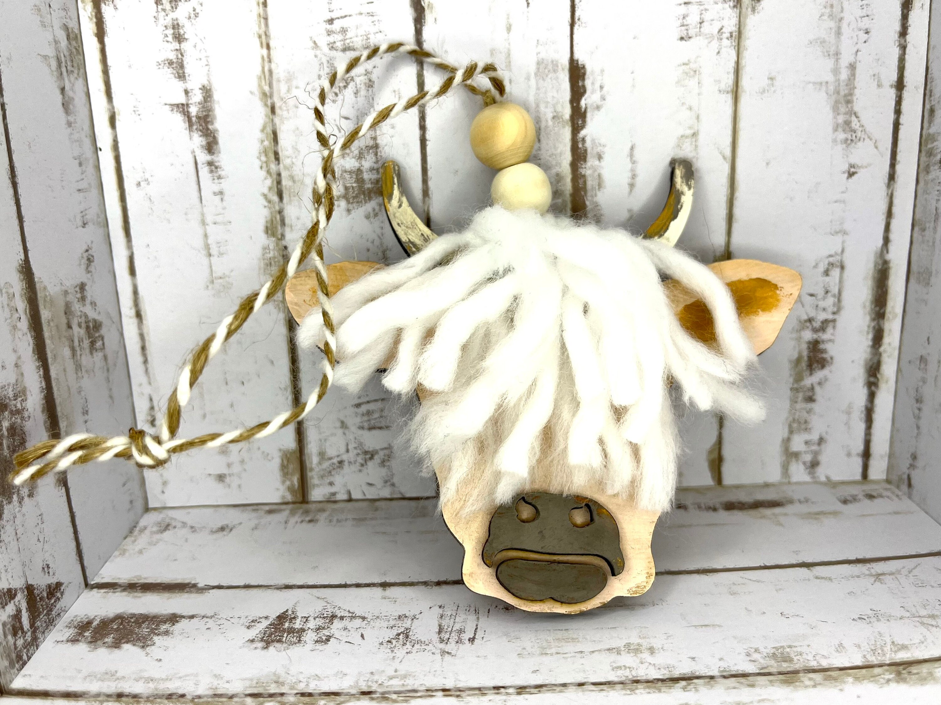 Highland Cow Car Charm Wood Hand Painted Hand Tied Yarn - Etsy