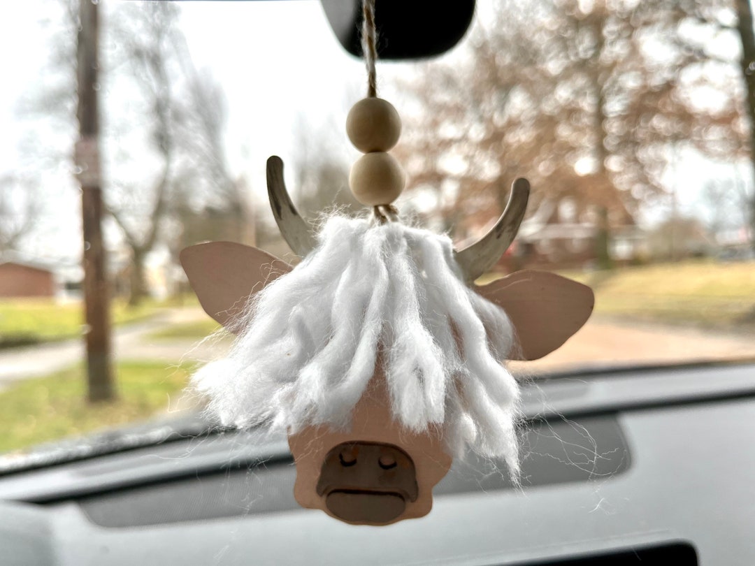 Highland Cow Car Charm Wood Hand Painted Hand Tied Yarn - Etsy