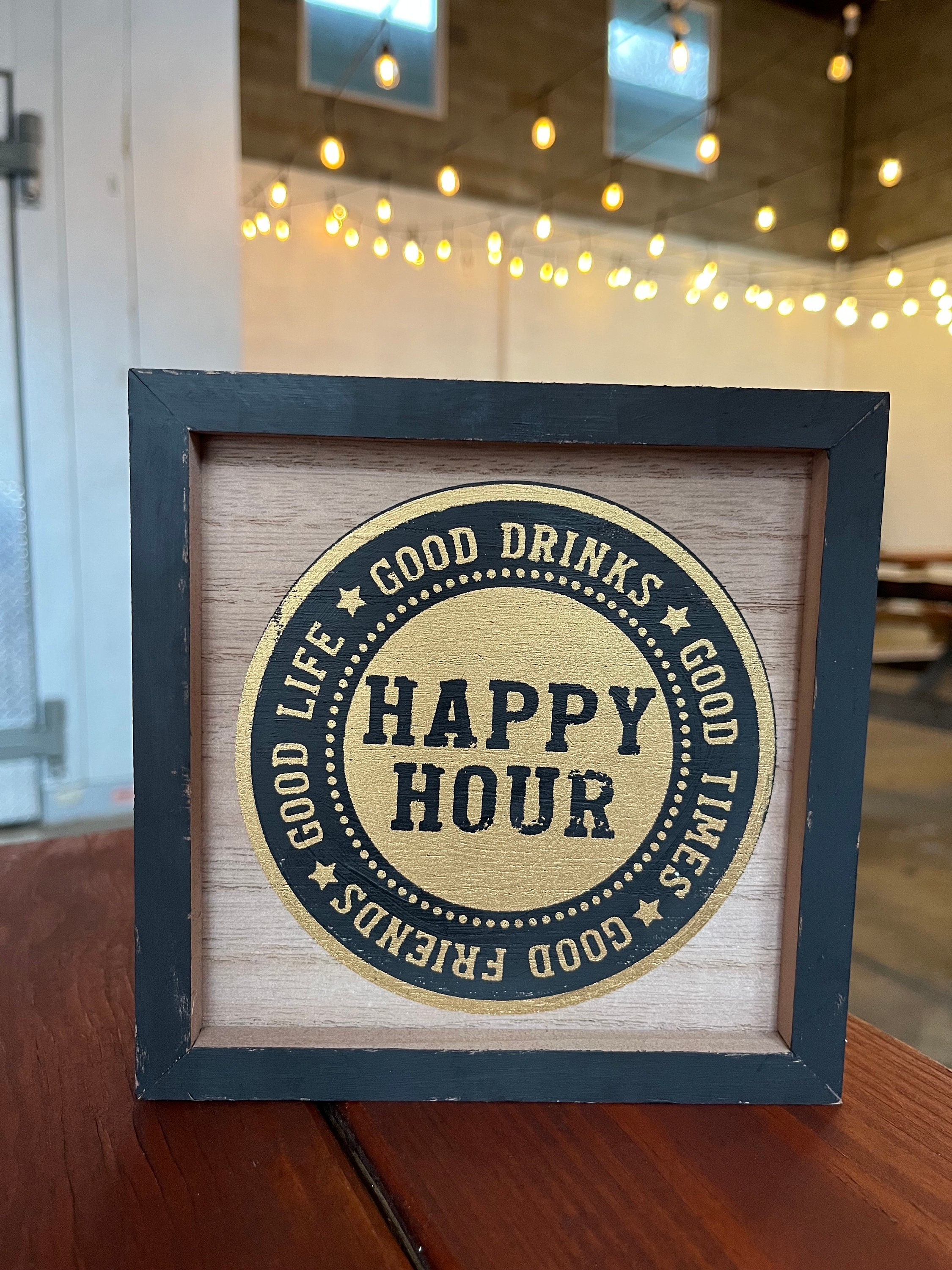 Happy Hour Bar Framed Wood Sign Hand Painted - Etsy