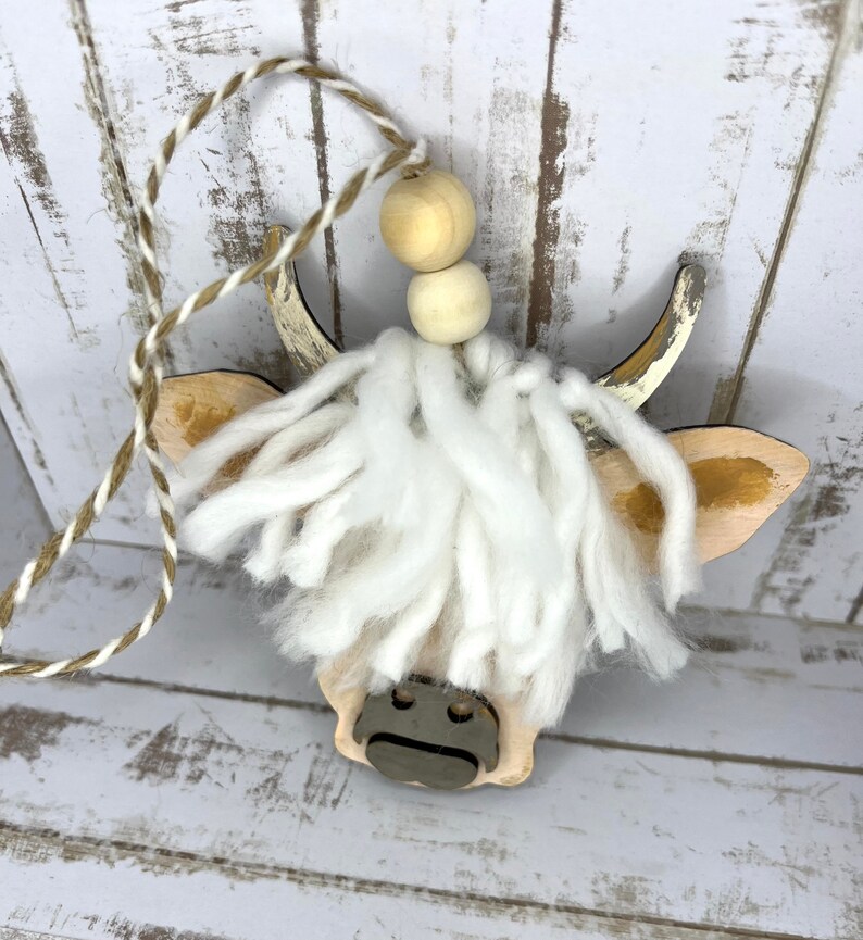 Highland Cow Car Charm Wood Hand Painted Hand Tied Yarn - Etsy