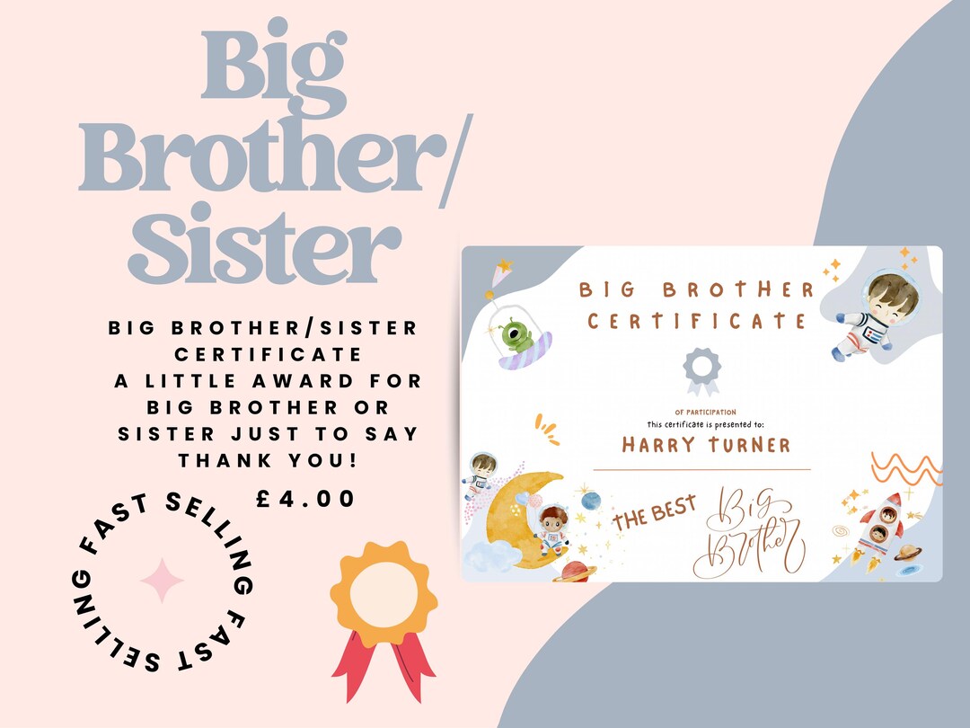 Big Brother/big Sister Certificate - Brother Sister Gift | Big Brother ...