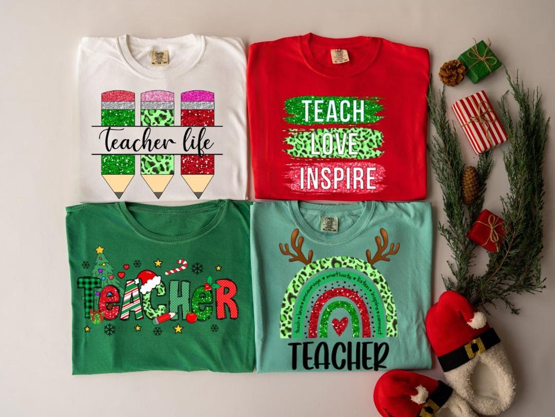 Teacher Christmas Png Bundle, Cute Teacher Christmas Sublimation Design ...