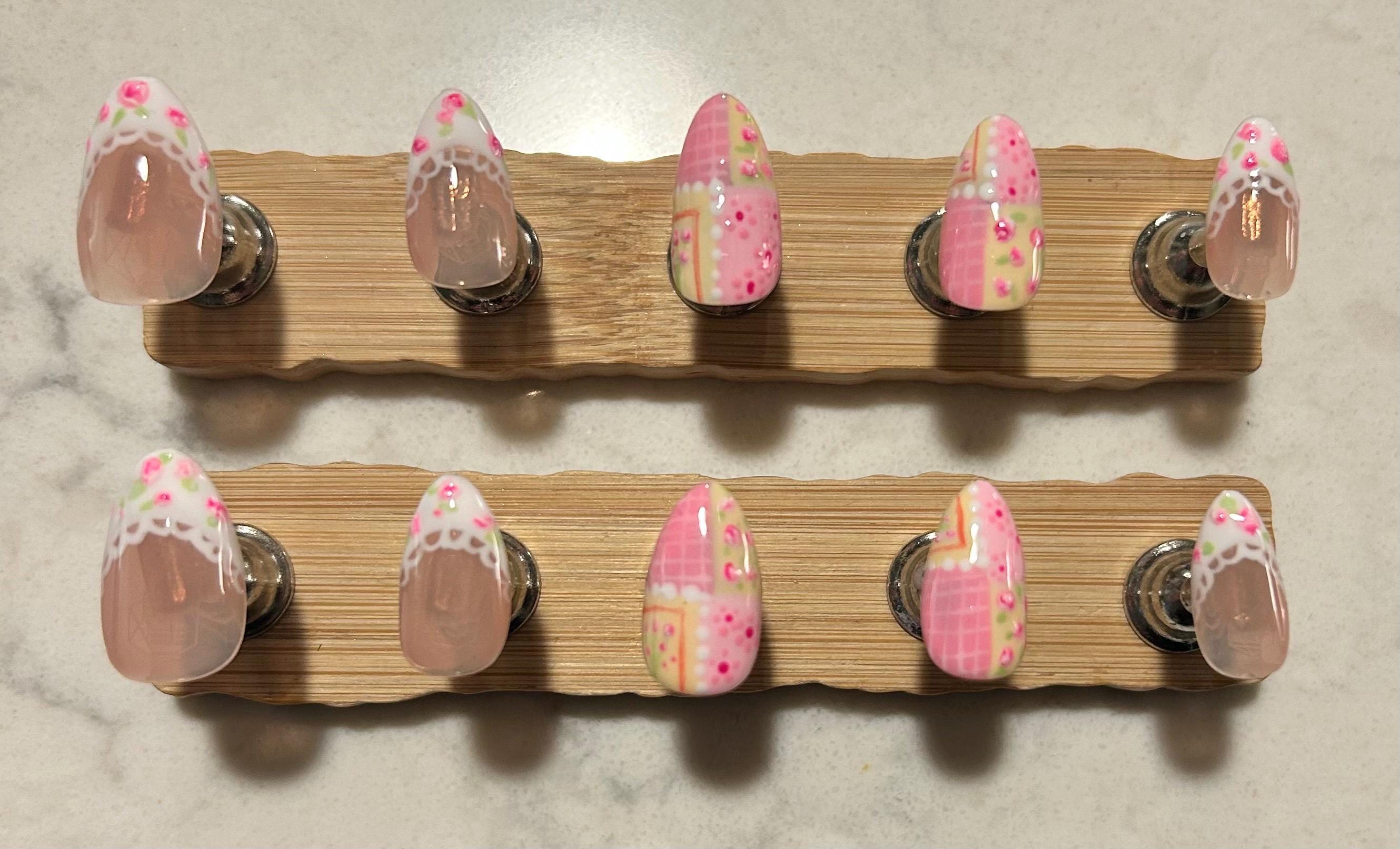Pink Spring Rose Flower Nails With Floral Patterns - Etsy