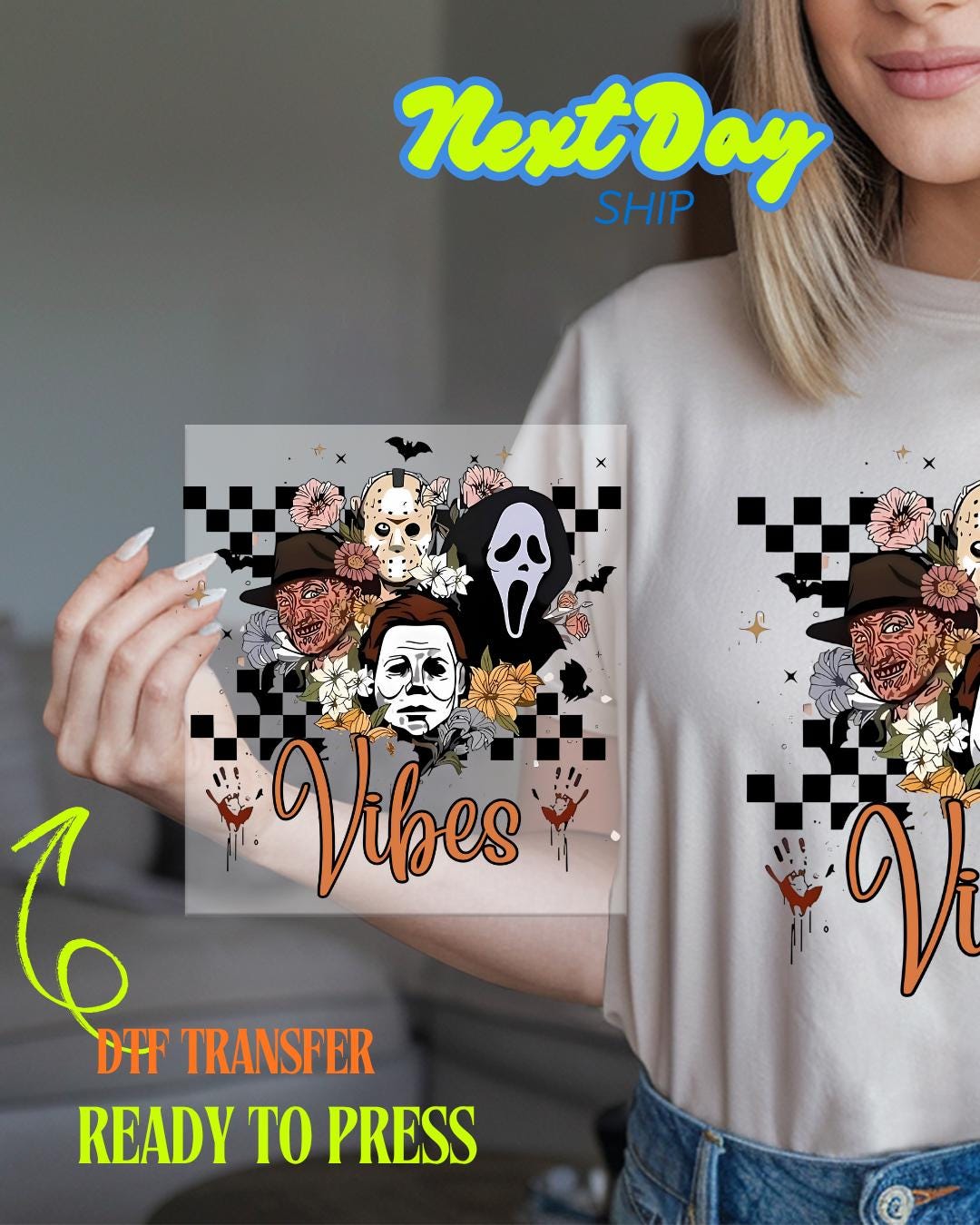 Horror Vibes DTF Transfer – Slasher Floral Heat Press for Spooky ...