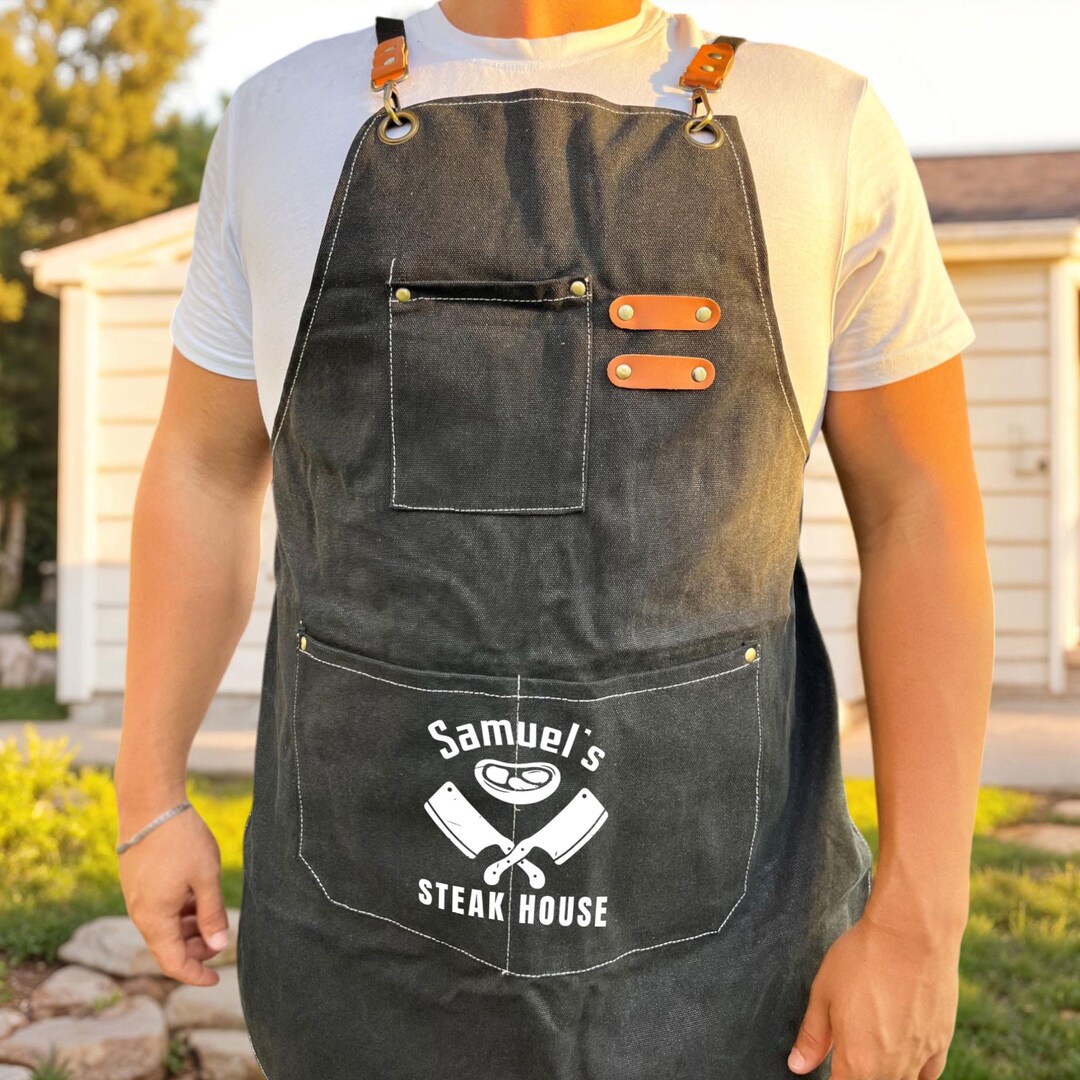 Custom Steak House Name Apron, Barbeque Party Gift Apron, Personalized ...
