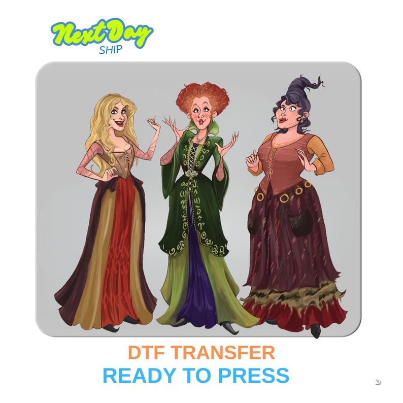 Sister Witch Trio DTF Transfer – Cute Halloween Cartoon Print - Etsy