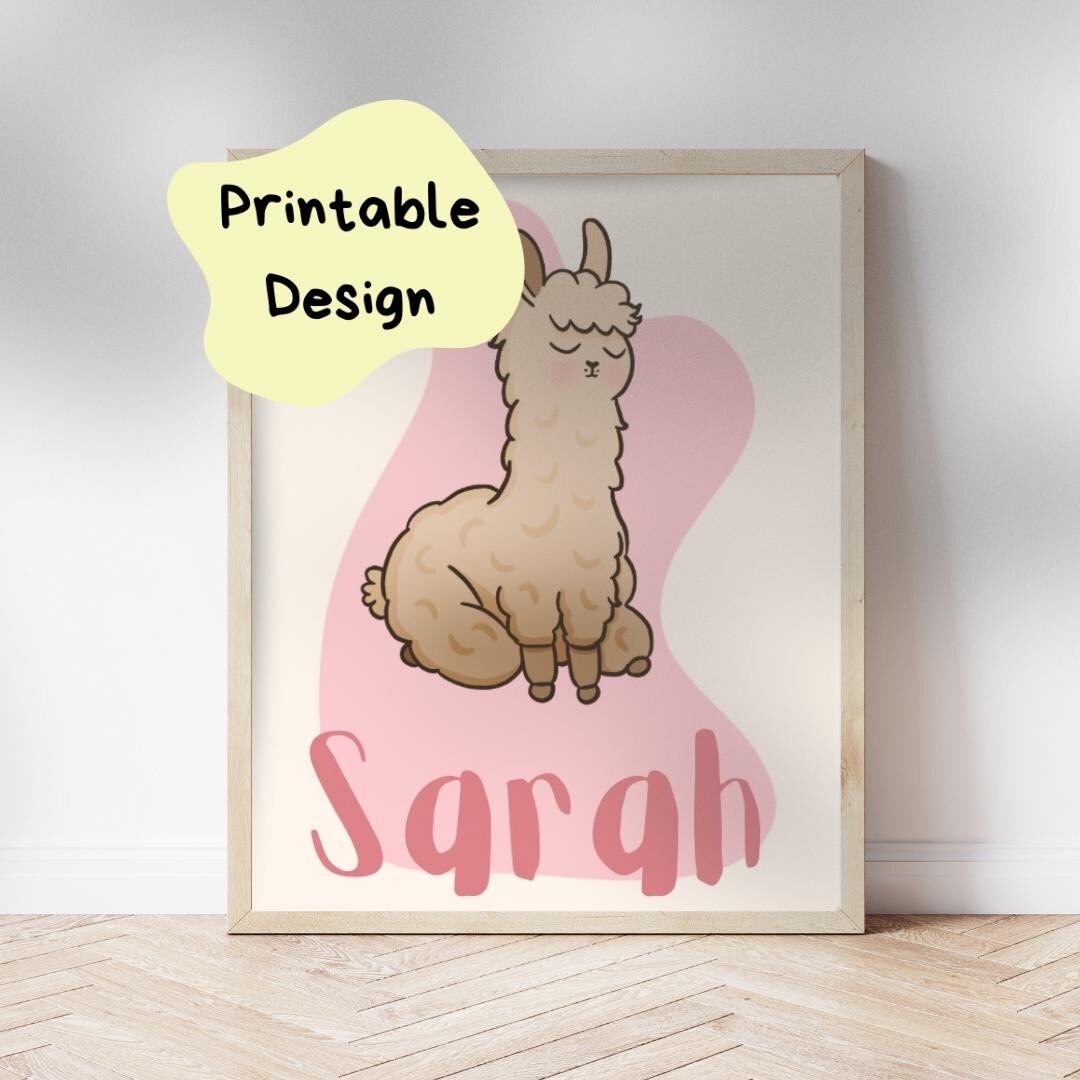Digital Printable Alpaca Art Personalised Kids Room Name Poster Custom ...