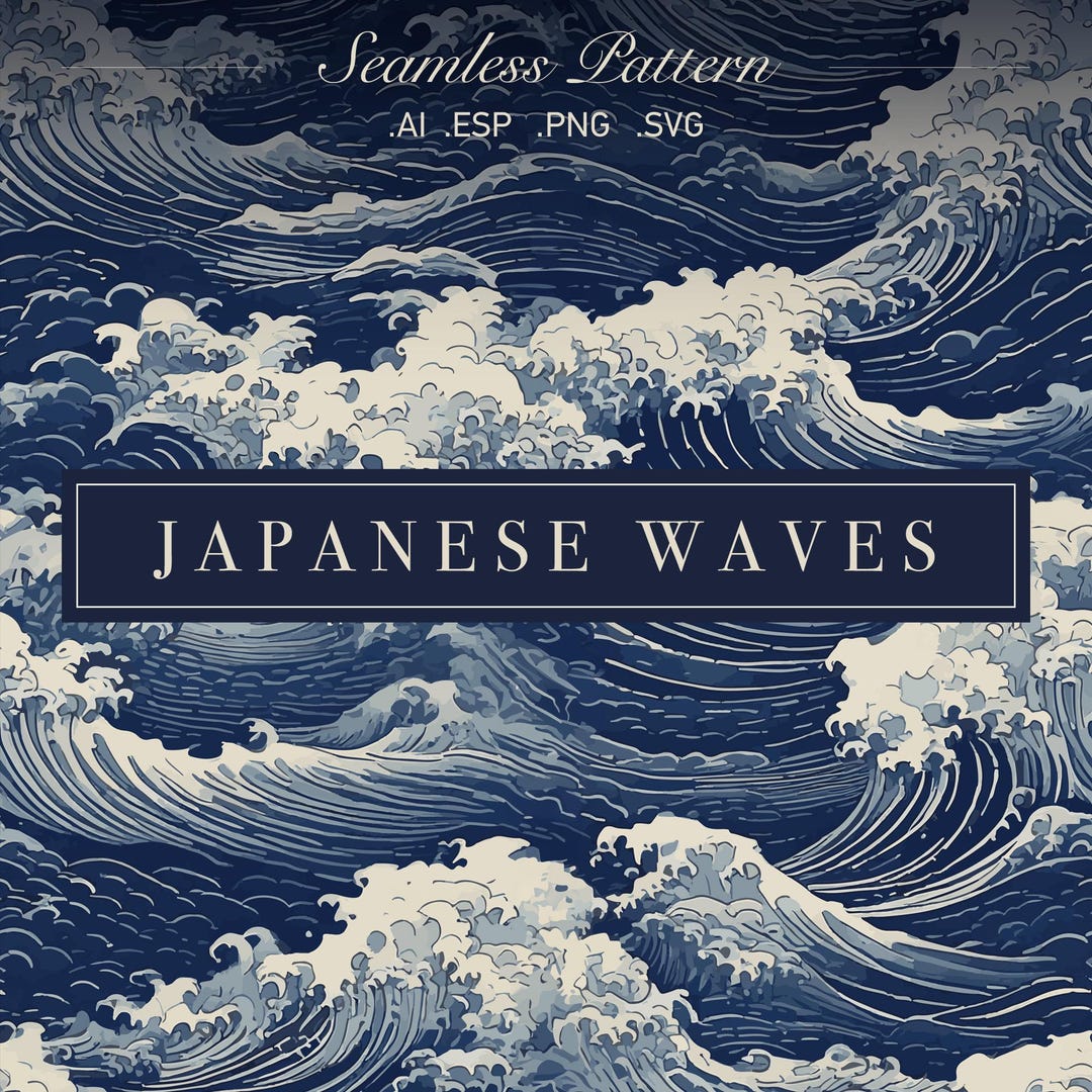 Japanese Waves Seamless Pattern: Ukiyo-e Nautical Design (digital ...