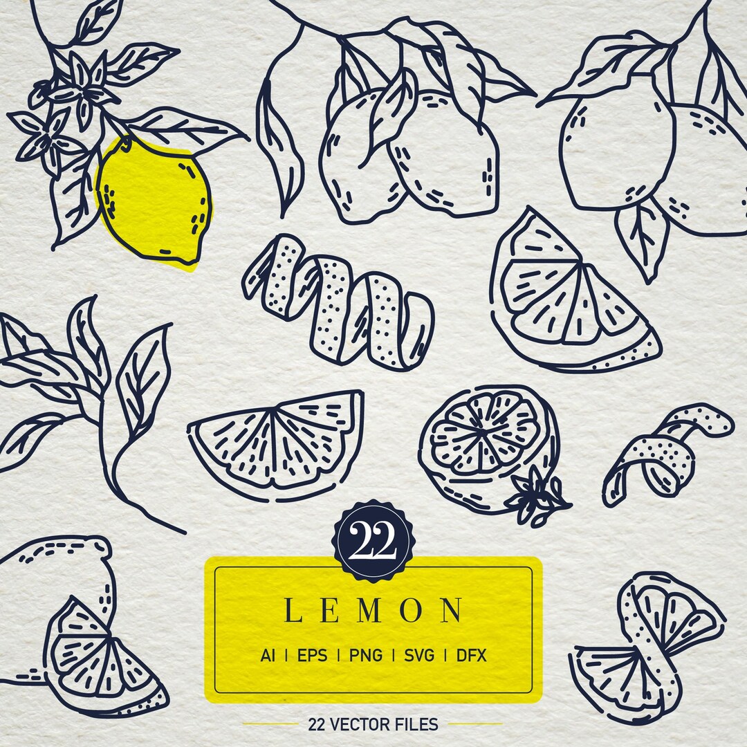 Lemon Line Art SVG Bundle | Botanical Citrus Illustrations (digital ...