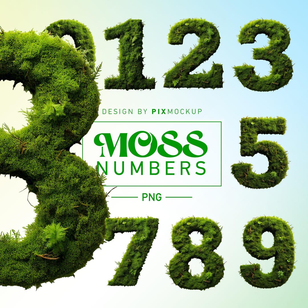 Moss Numbers Bundle Moss Themed Font Printable Moss Numbers DTF PNG ...