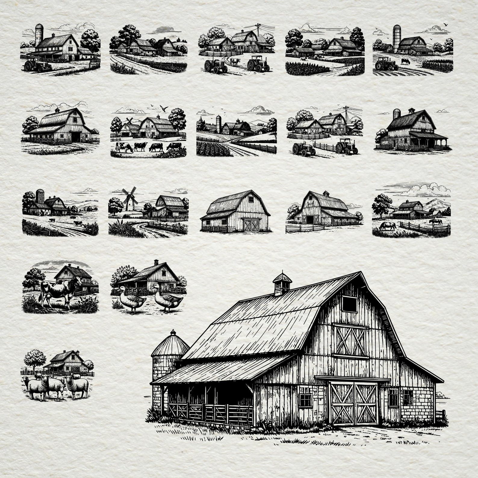 19 Vintage Farm Scenes SVG Bundle Cut Files Cricut PNG Ranch Life ...