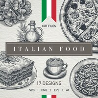Italian Menu Clipart Bundle, Handrawn Linocut Vectors, Mediterranean ...