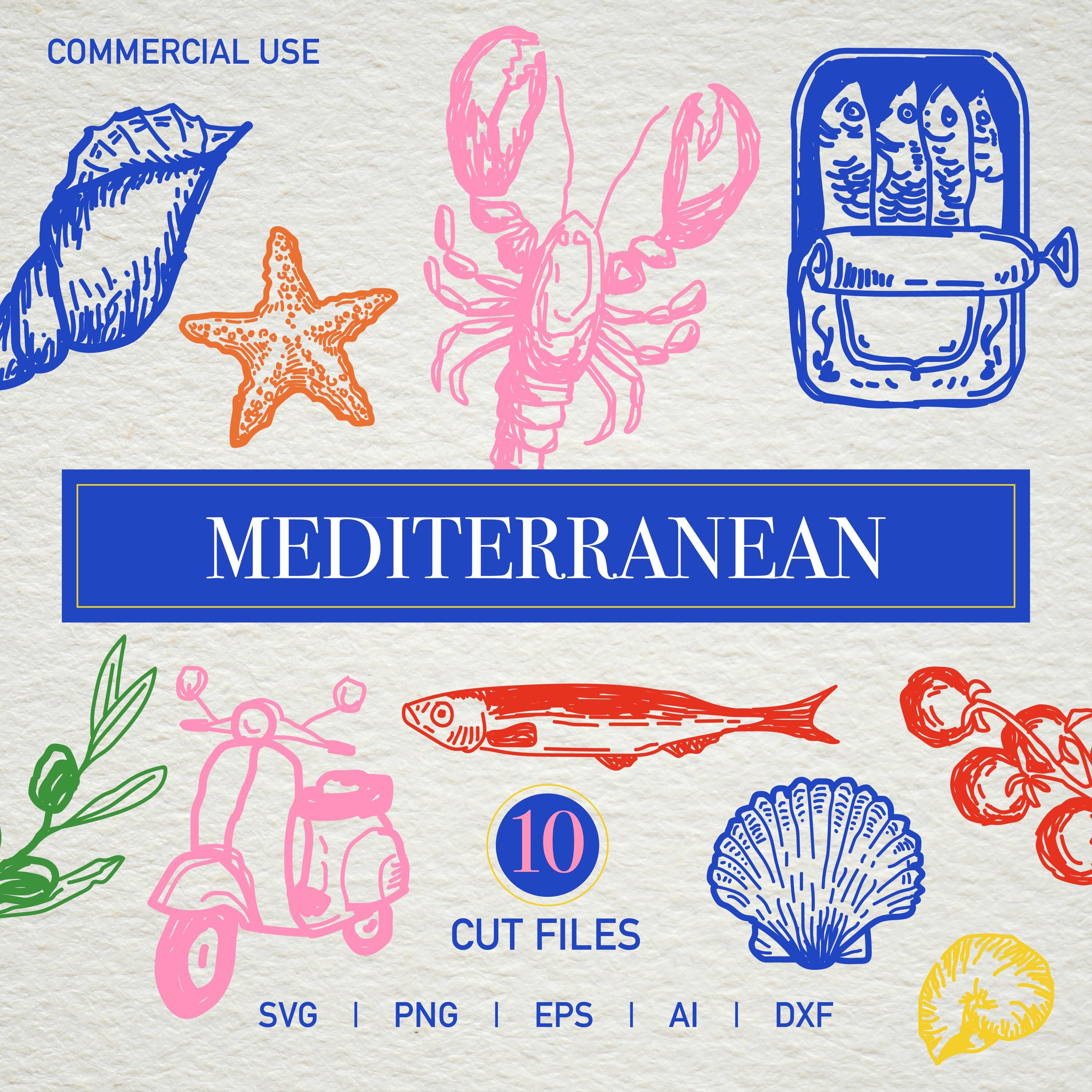 Mediterranean Icons SVG Bundle: Coastal Summer Clipart (digital ...