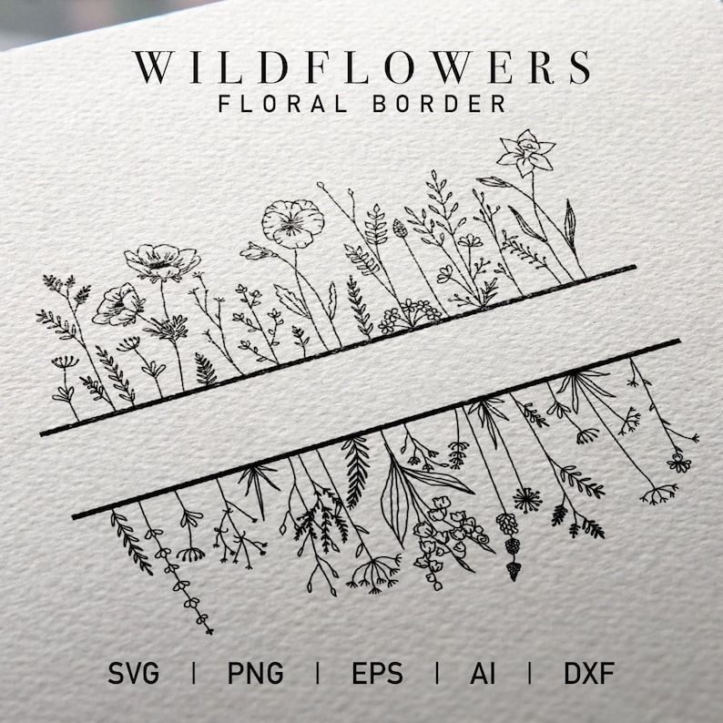 Wildflower Floral Border SVG: Hand-drawn Flower Frame (digital Files ...