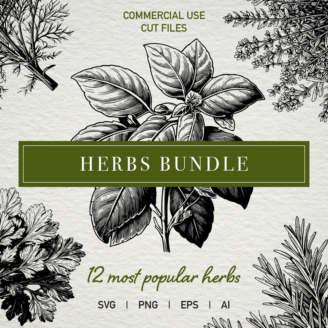 Vintage Kitchen Herbs SVG Bundle: Farmhouse Clipart (digital Download ...