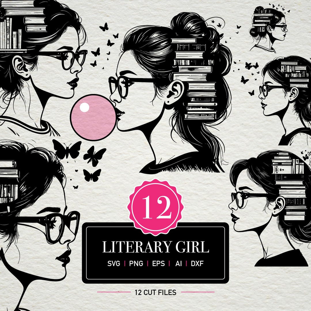 Book Lover SVG Bundle: Library Woman Silhouette Illustrations (digital ...