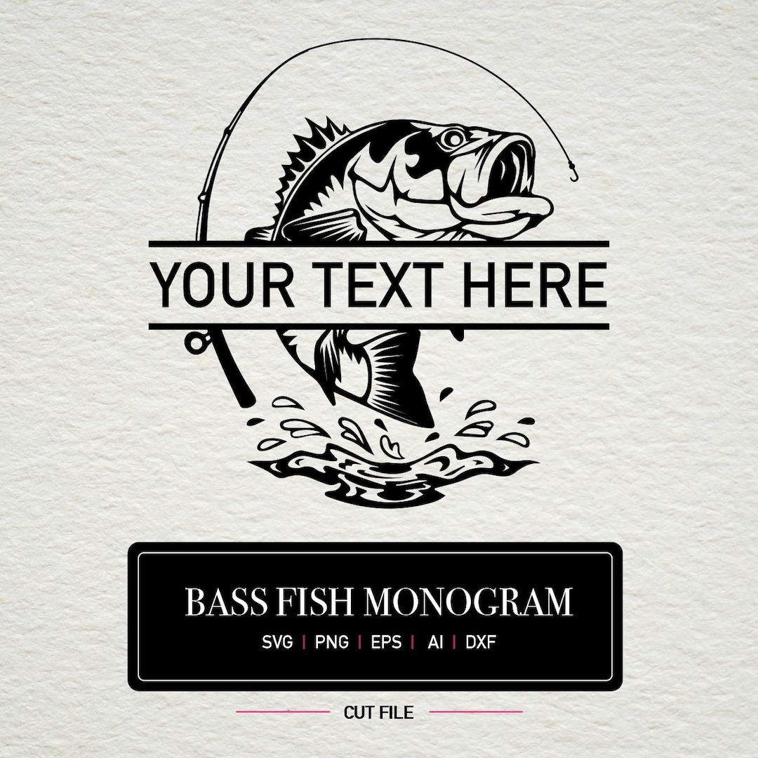 Bass Fish Monogram SVG: Custom Fishing Logo, Fisherman Gift (cut Files ...