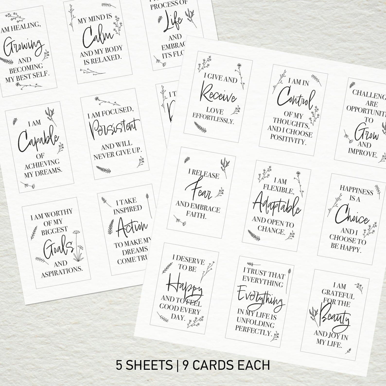 45 Affirmation Cards Printable With Wildflowers Midfulness Cards ...