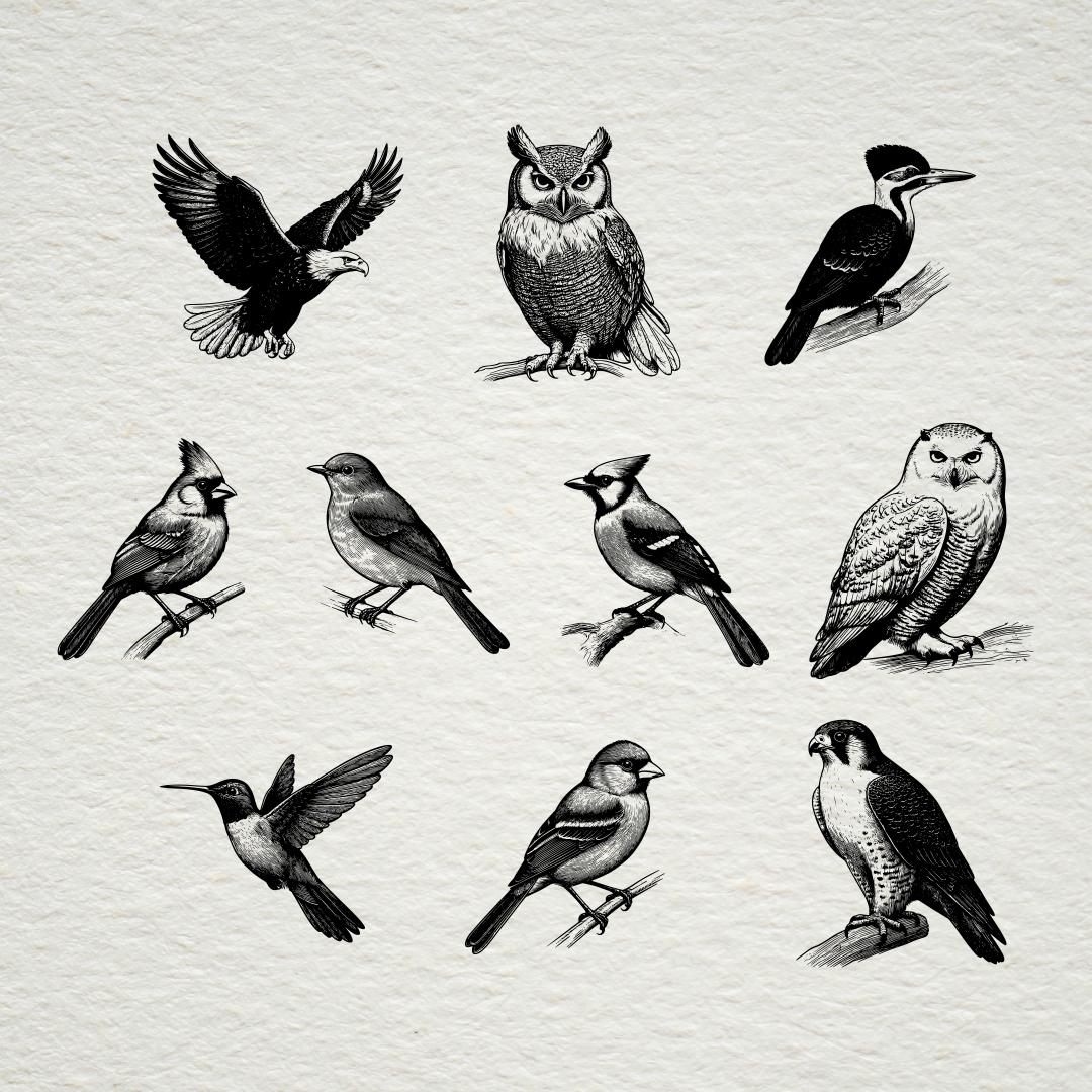 Vintage Birds SVG Bundle SVG Cut Files Cricut PNG Birdwatching Sketch ...