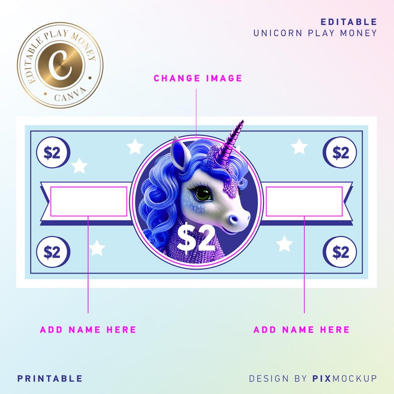 Editable Play Money | Reward Chart | Unicorn Printable Money | Reward ...