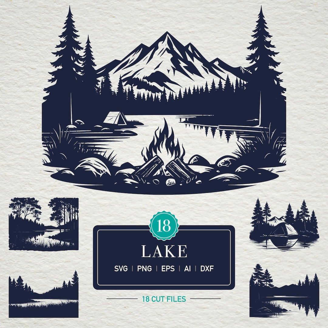 Lake Scene SVG Bundle: Nature Landscape Cut Files for Cricut ...