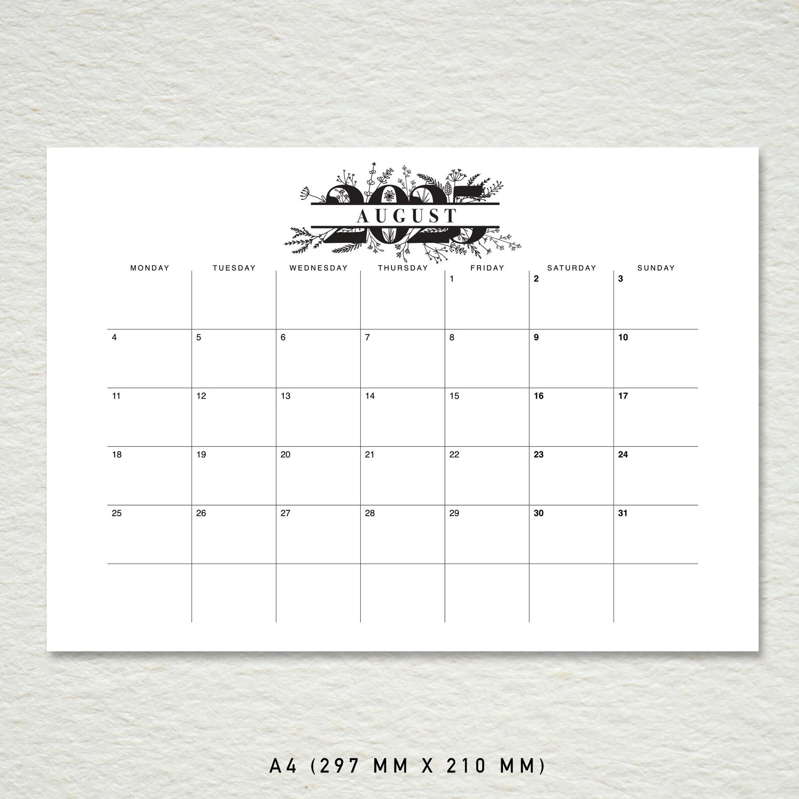 2025 Calendar 2025 Monthly Planner Landscape Elegant Monthly Calendar ...