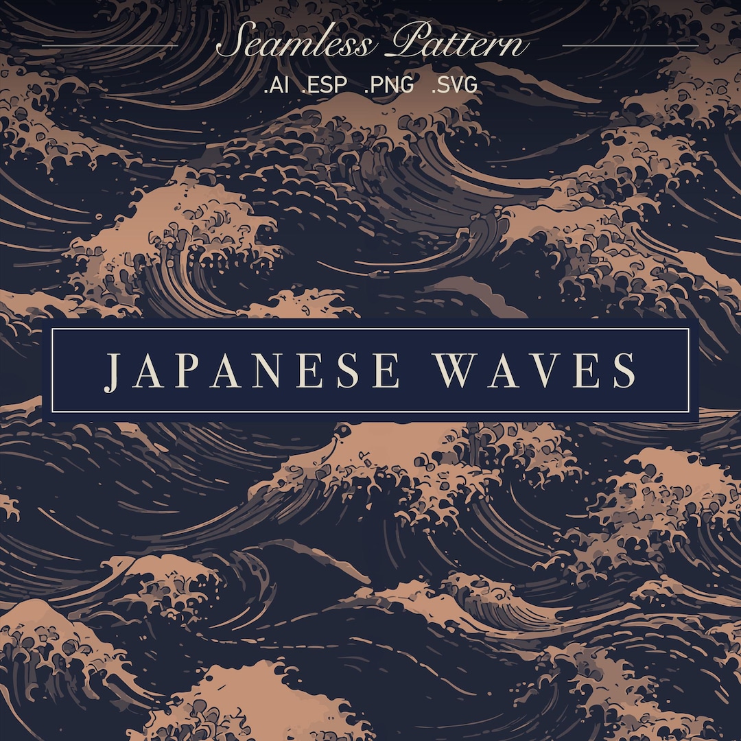 Japanese Waves Seamless Pattern: Ukiyo-e Nautical Design (digital ...