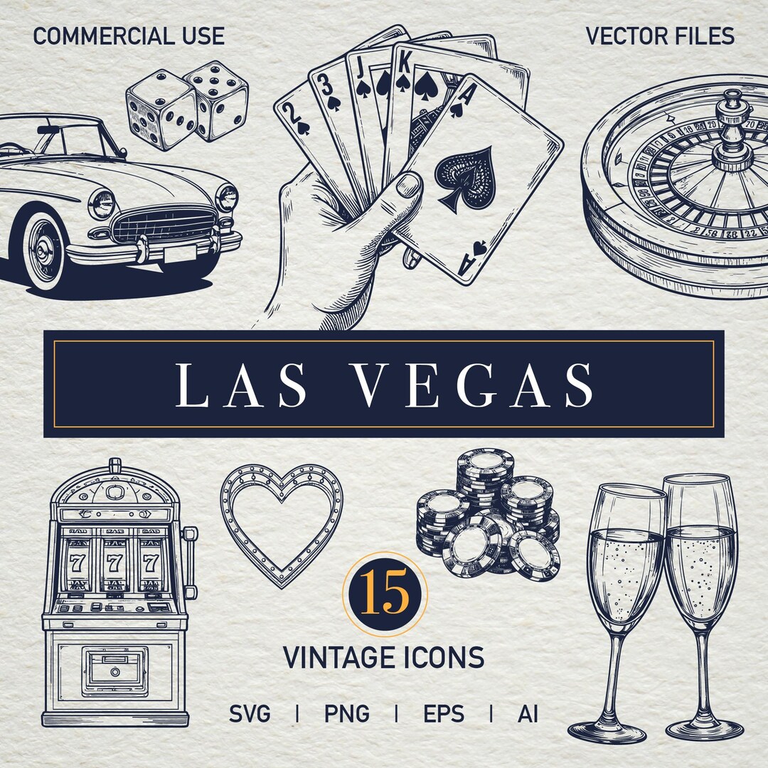 Vintage Las Vegas Graphics Bundle: Retro Casino Illustrations (SVG, PNG ...