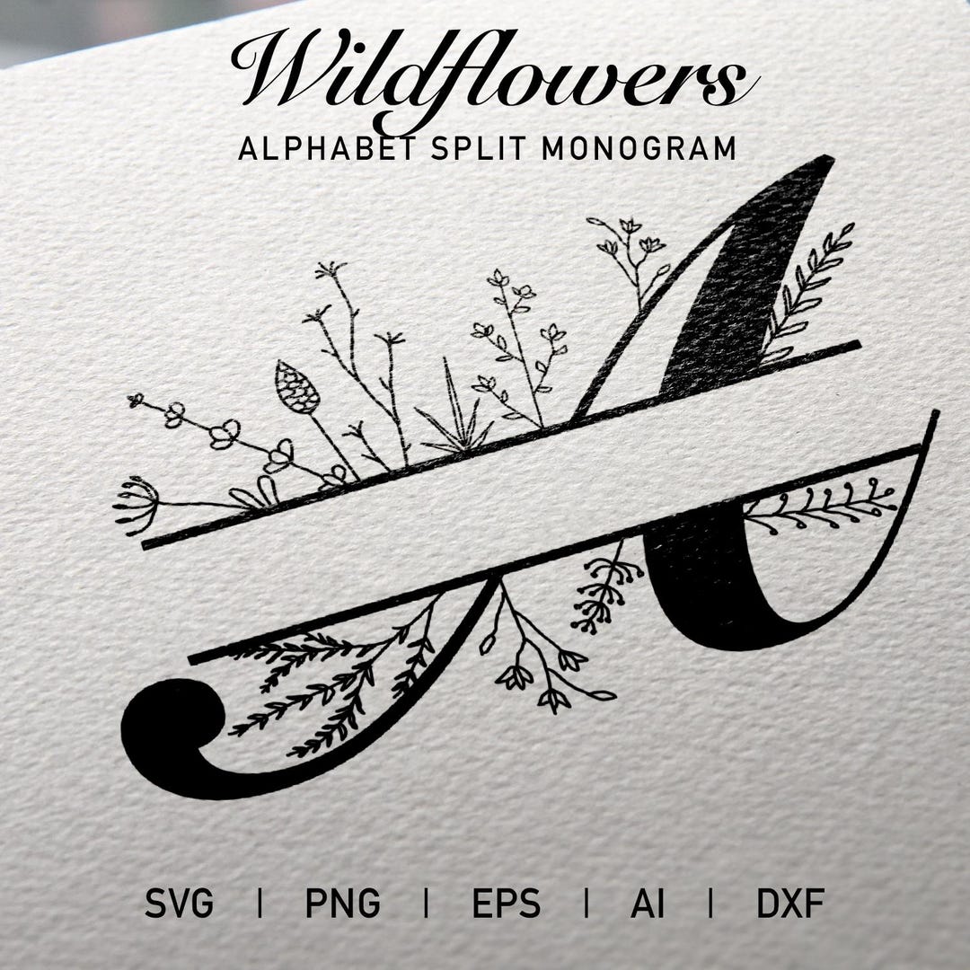 Split Monogram Wildflower Alphabet Bundle A-Z Fancy Vintage ...