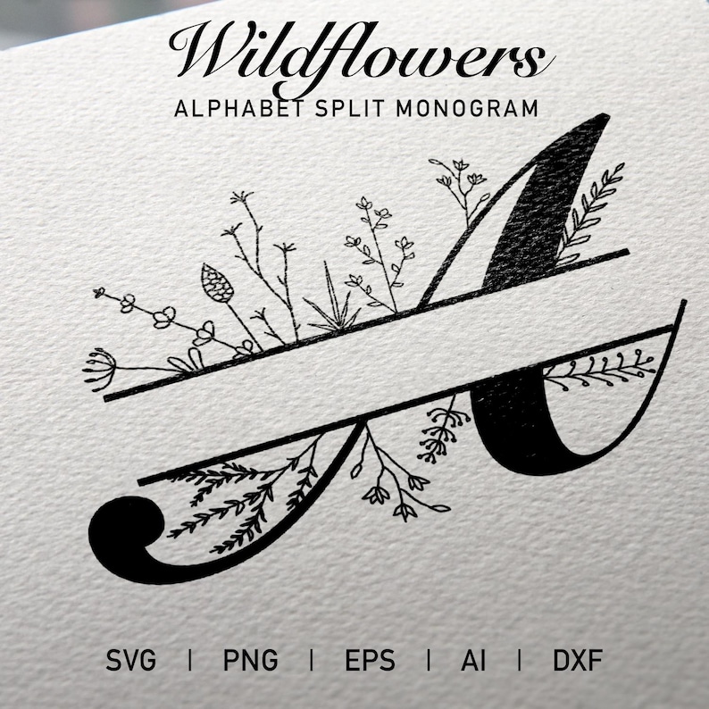 Split Monogram Wildflower Alphabet Bundle A-Z Fancy Vintage ...