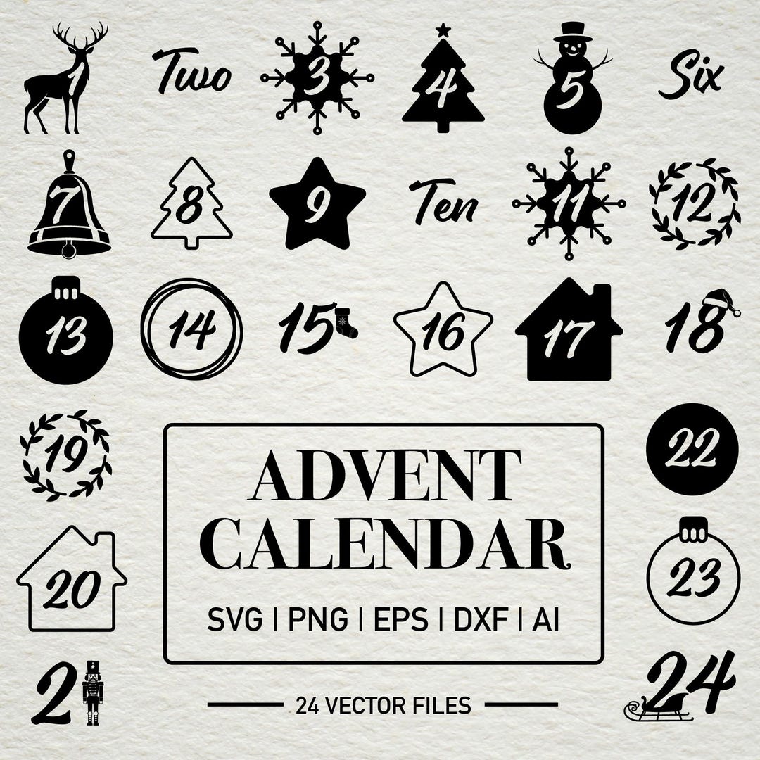 Advent Calendar SVG Bundle: 24 Christmas Countdown Icons (digital ...