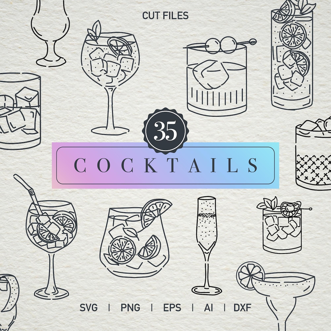 35 Cocktail Illustrations Bundle SVG Signature Cocktail Clipart Drink ...