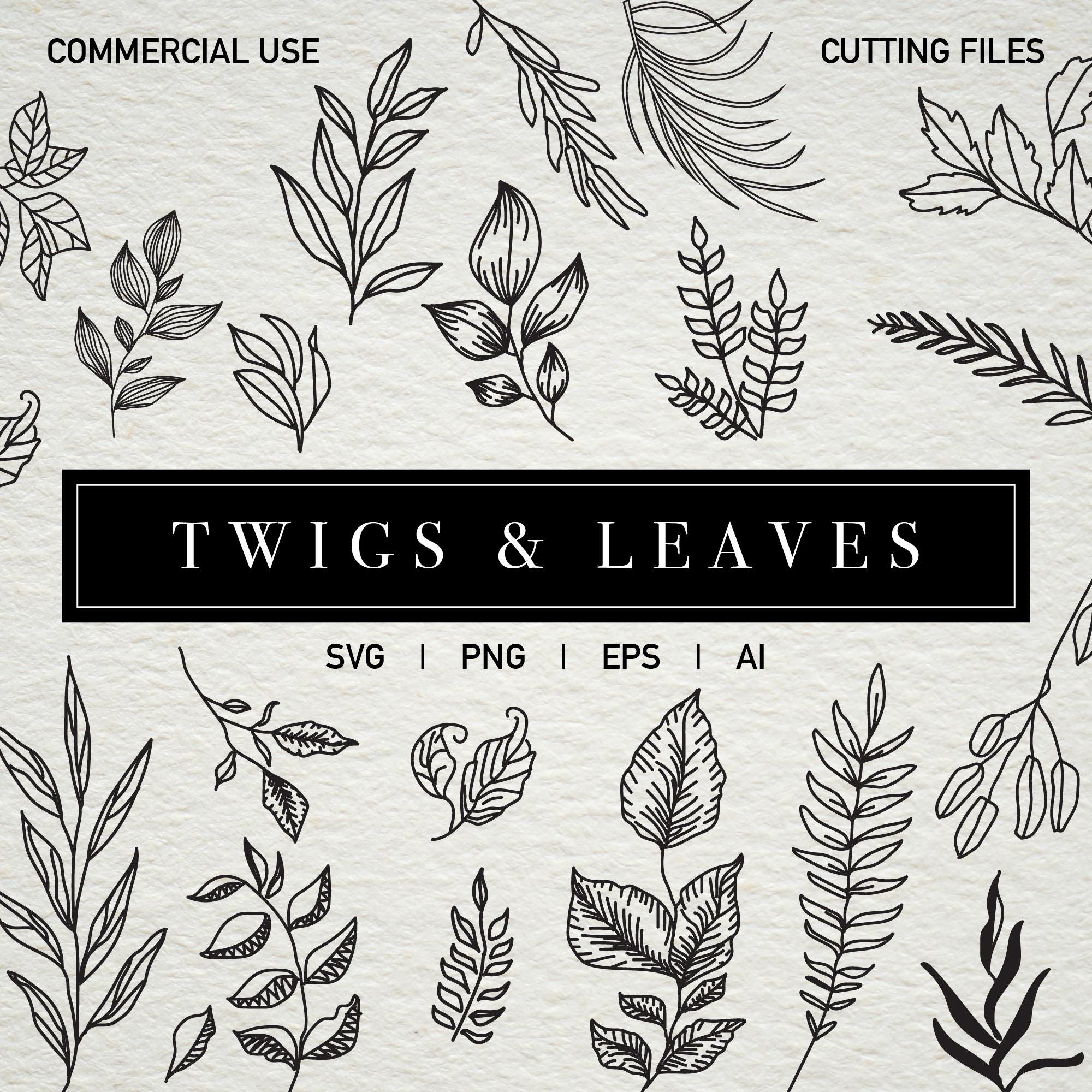 Botanical Twigs and Leaves SVG Bundle: Flower Sketch Cut Files (digital ...
