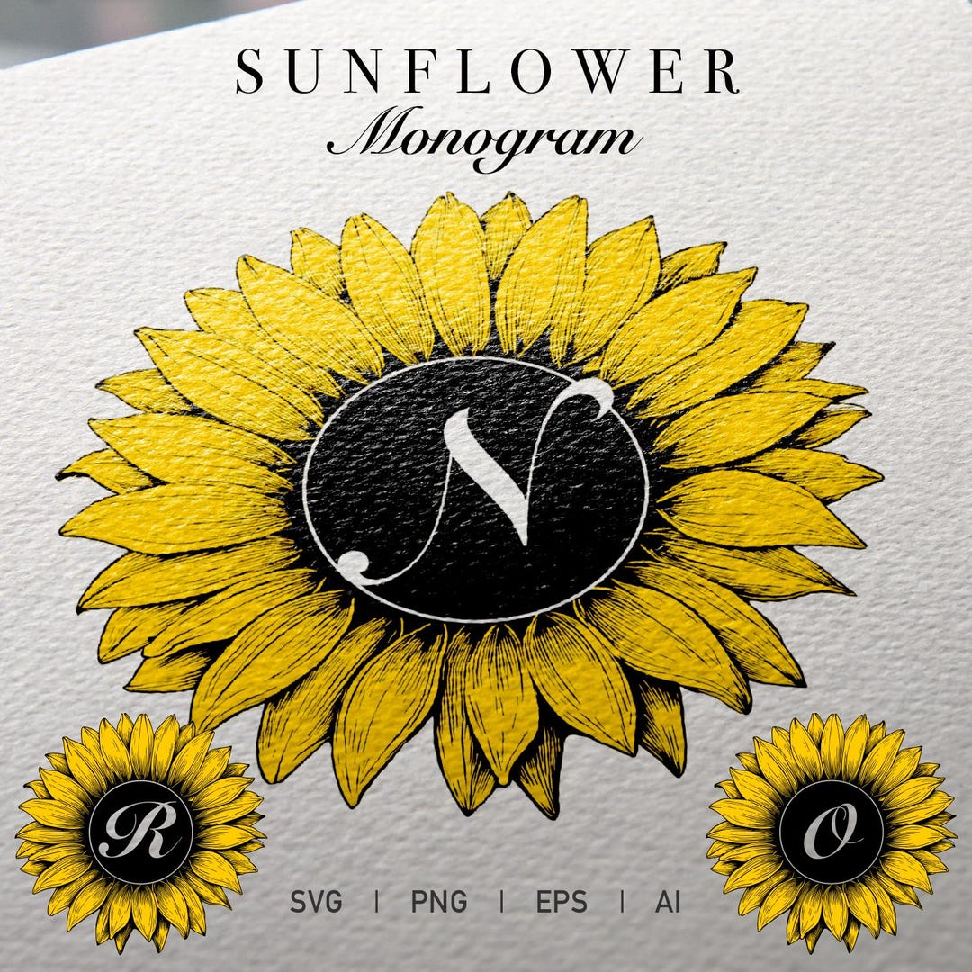 Sunflower Monogram Alphabet Bundle A-Z Fancy Clipart Personalized ...