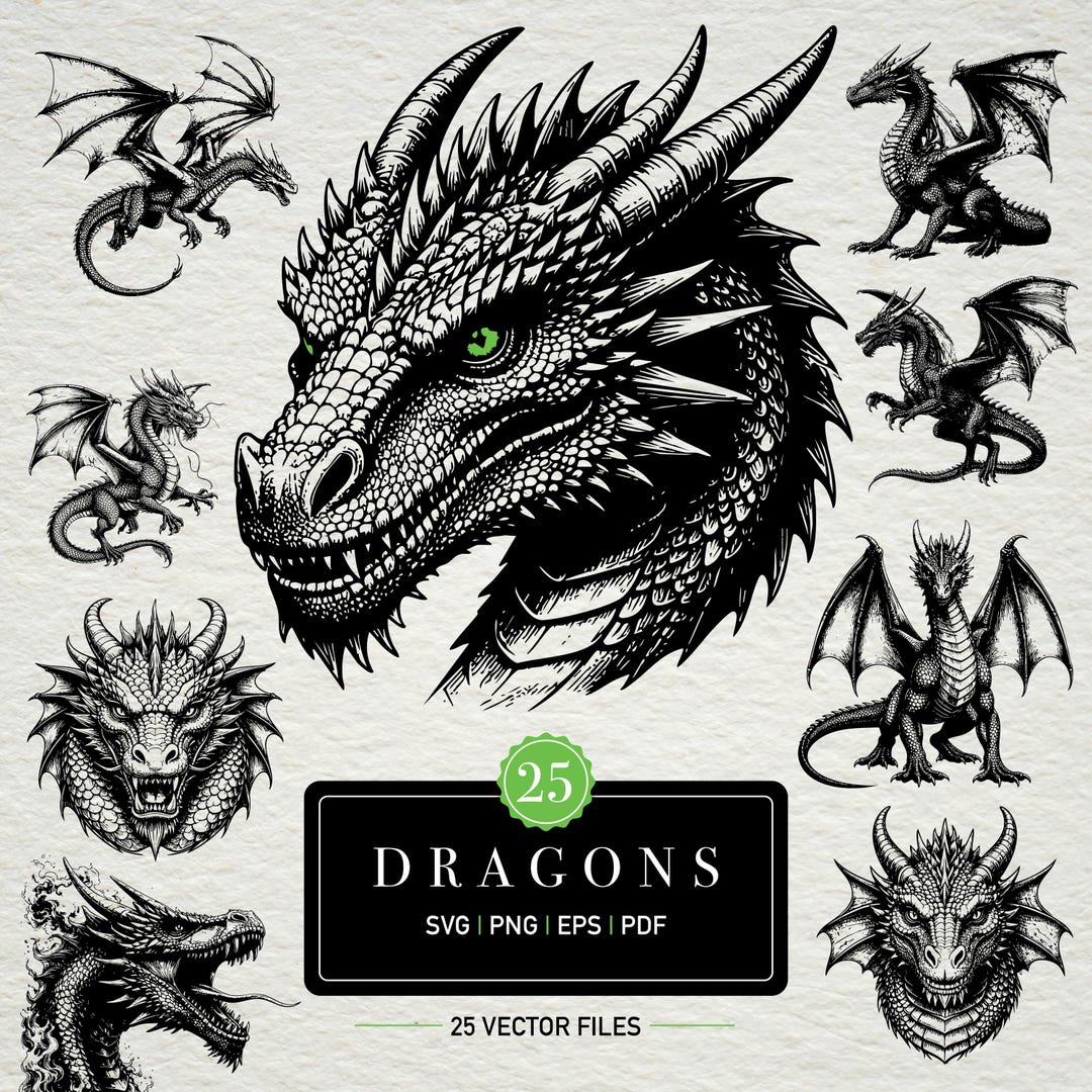 Dragon SVG Bundle: Detailed Fantasy Clipart 25 Designs (digital ...