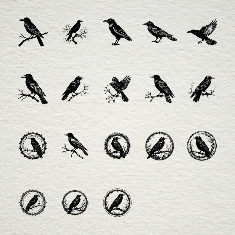 Crow SVG Bundle: Raven Clipart, Gothic Bird Silhouette (digital ...