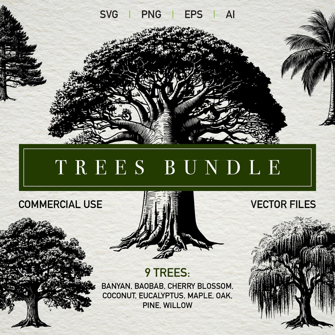 Vintage Tree SVG Bundle Cut Files Cricut Home Decor PNG Digital ...