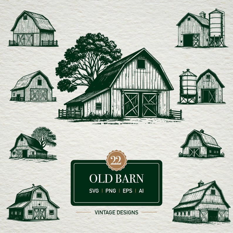 22 Old Barn SVG Bundle Laser Engraving File | Detailed Old Barn Vector File | Old Barn | Rustic ...