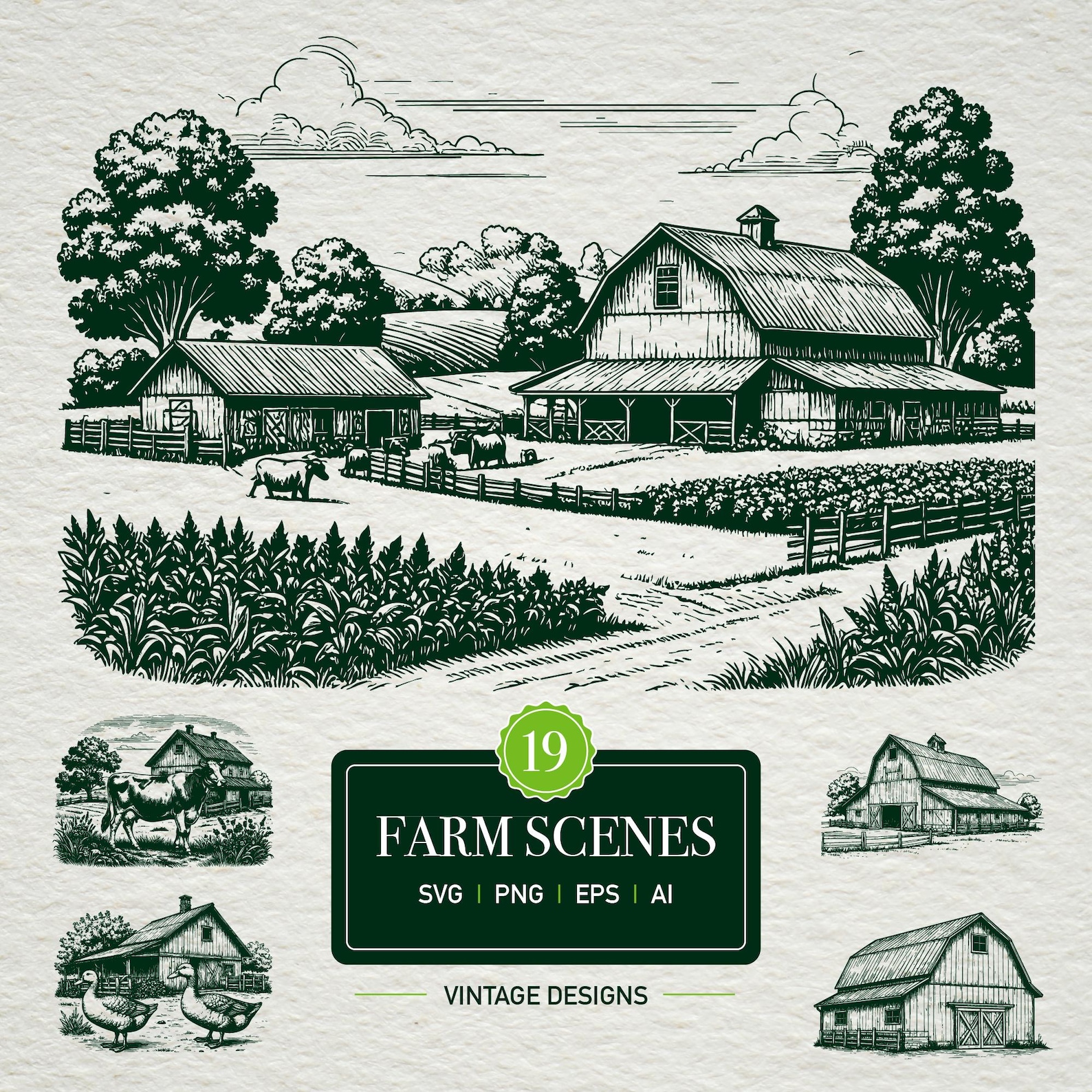 19 Vintage Farm Scenes SVG Bundle Cut Files Cricut PNG Ranch Life ...