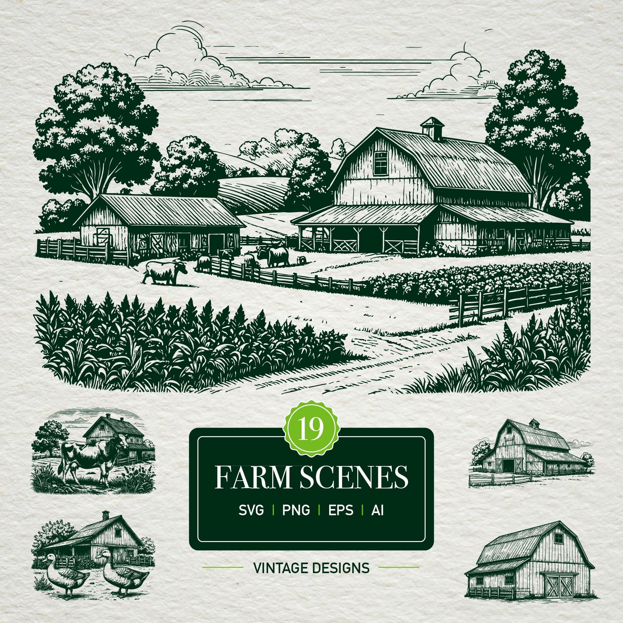 19 Vintage Farm Scenes SVG Bundle Cut Files Cricut PNG Ranch Life ...