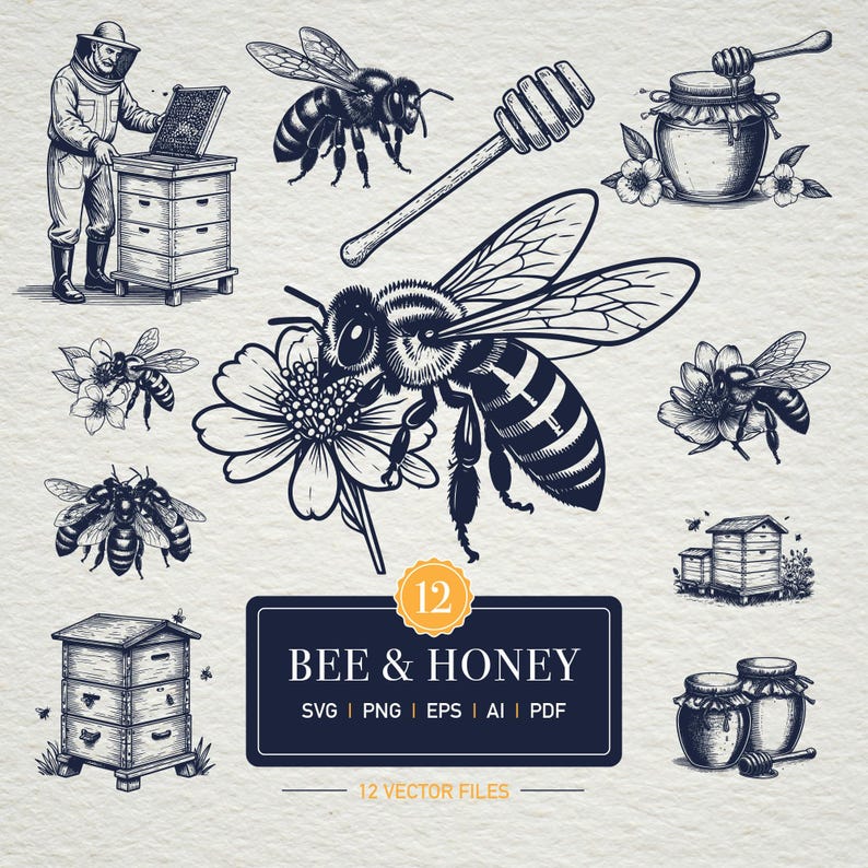 Bee and Honey SVG Clipart Bundle, Honeycomb & Beekeeper Designs ...
