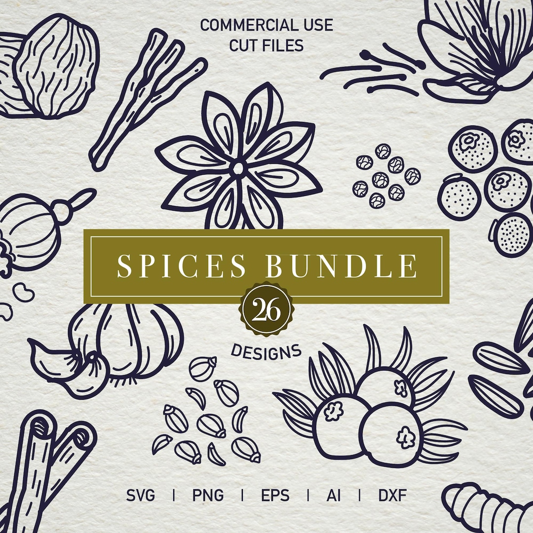 Kitchen Spices SVG Bundle: Farmhouse Labels, Sketch Clipart (digital ...