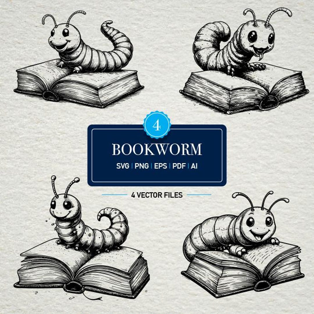 Bookworm SVG Bundle | Reading Lover Clipart (digital Files) - Etsy
