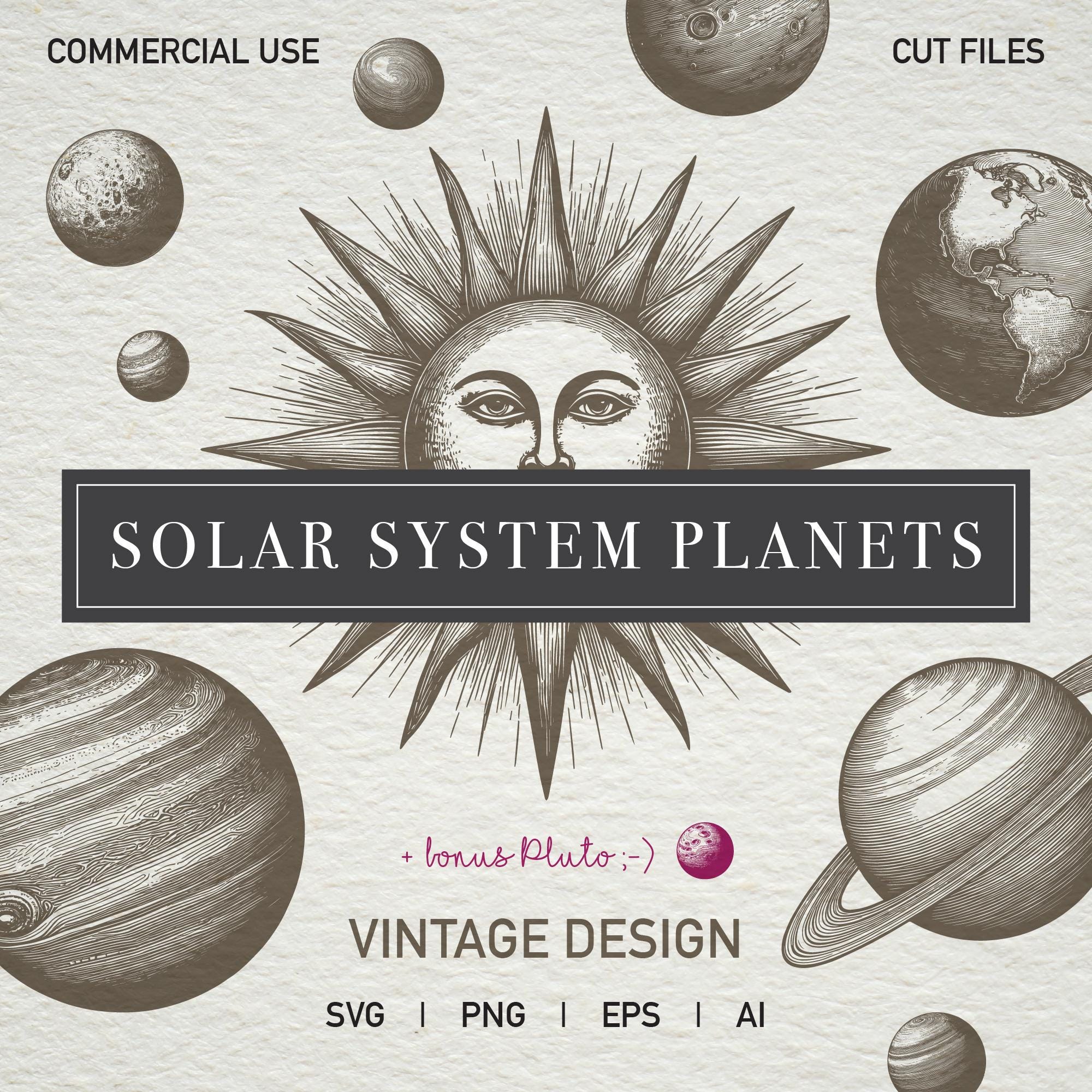 Vintage Solar System Planets SVG Bundle: Sketch Art (digital Download ...