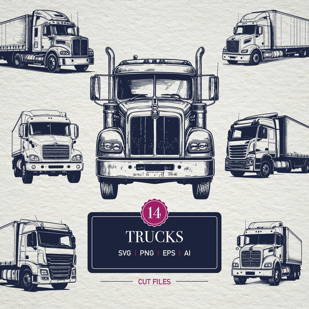 Truck SVG Bundle: Semitrailer, Big Rig, Tractor Trailer (digital ...
