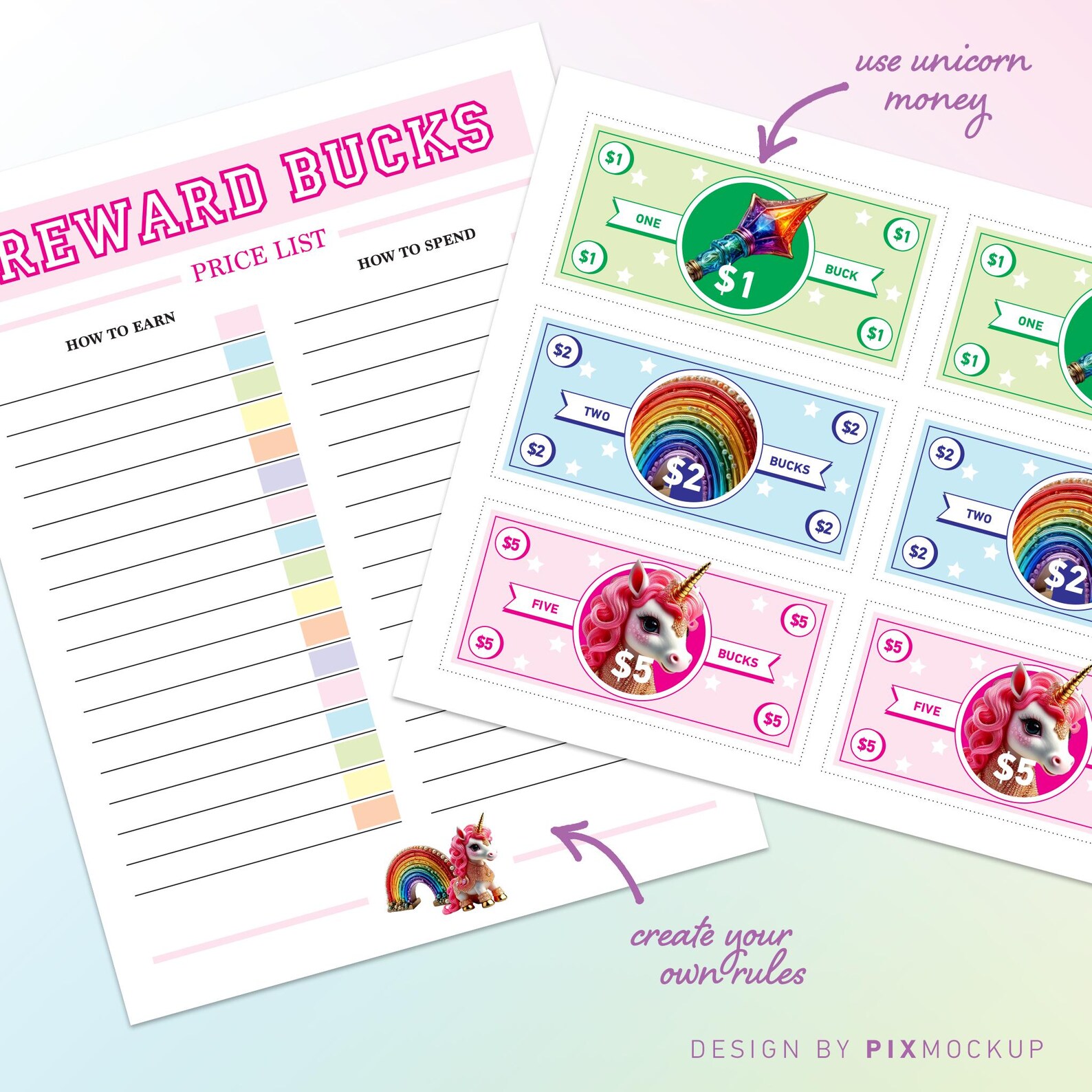 Kids Reward Bucks: Printable Chore Chart, Play Money (PDF) - Etsy